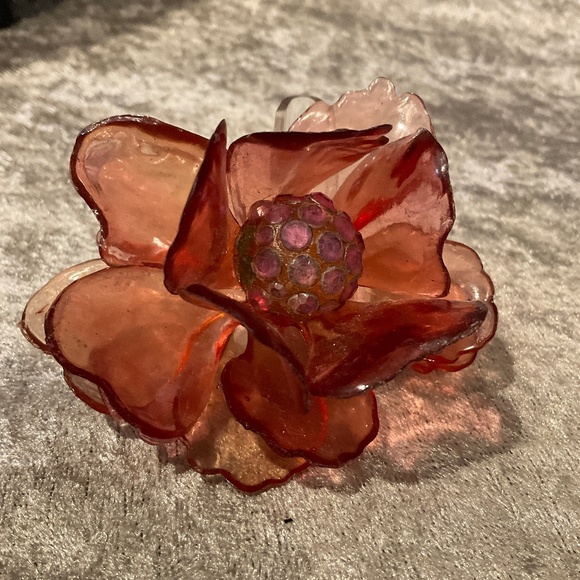 No Brand | Jewelry | Vintage Red Lucite Flower Brooch With A Center ...